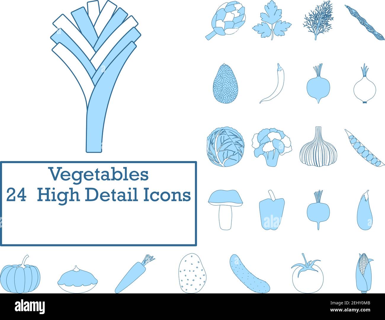Vegetables Icon Set. Thin Line With Blue Fill Design. Vector ...