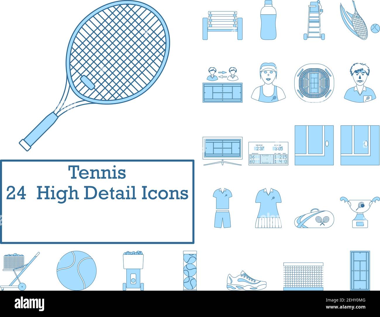 Tennis Icon Set. Thin Line With Blue Fill Design. Vector Illustration ...