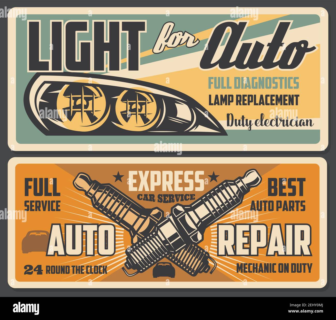 Car service auto light lamps diagnostic and replacement, spark plugs ...