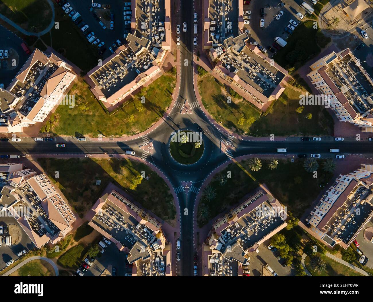 Aerial view of International City in Dubai, United Arab Emirates ...