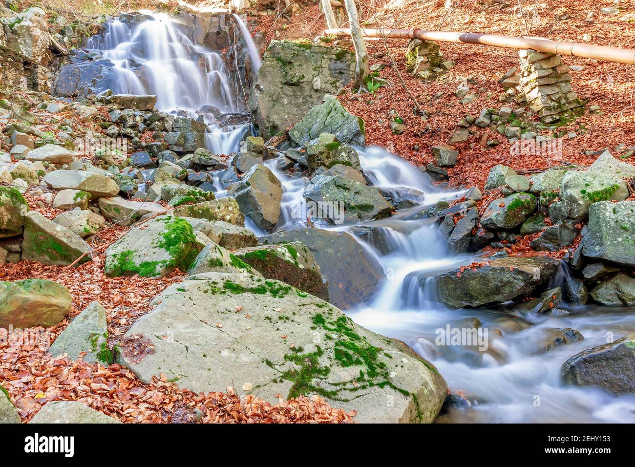The waterfalls of Lago Santo Modenese on a sunny day, Emilia Romagna ...