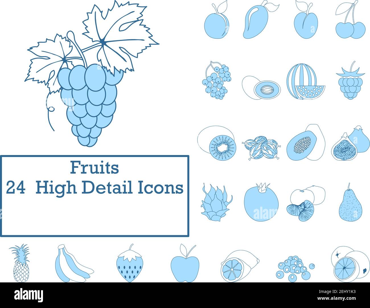 Fruits Icon Set. Thin Line With Blue Fill Design. Vector Illustration ...