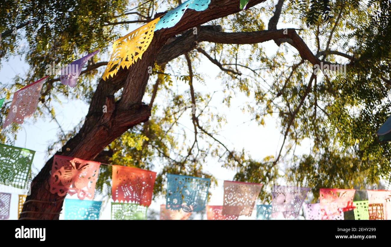 Colorful mexican perforated papel picado banner, festival colourful ...