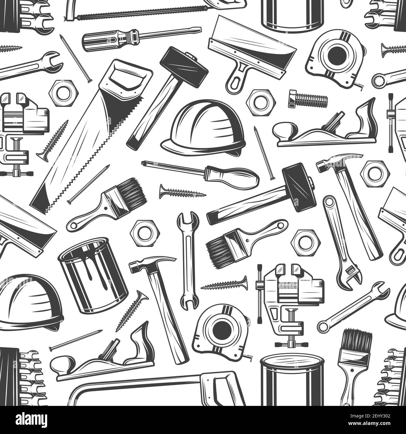 Building and construction tools seamless pattern. Vector saw and hammer ...