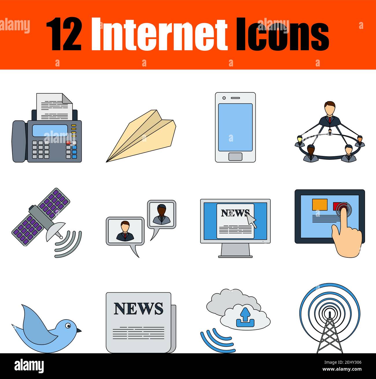 Internet Icon Set. Flat Color Outline Design With Editable Stroke ...