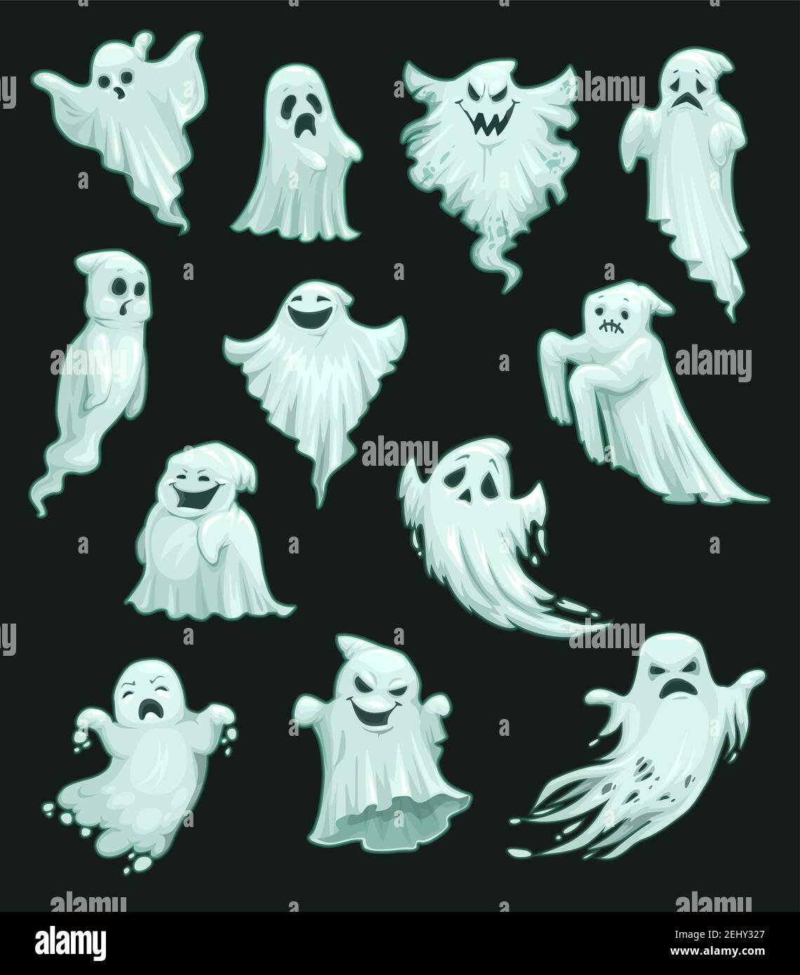 Halloween ghosts and spooky cartoon monsters isolated icons. Vector ...