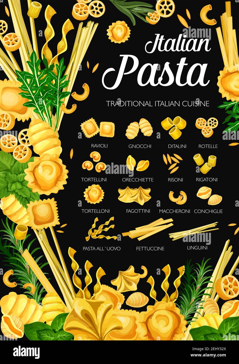 Italian pasta, Italy traditional cuisine restaurant menu. Vector ...