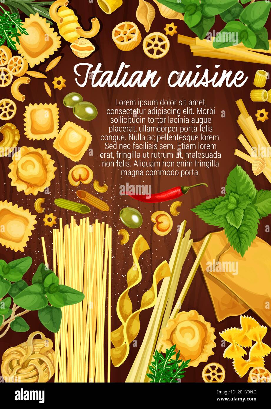 Italian cuisine pasta and cooking ingredients, restaurant menu and ...