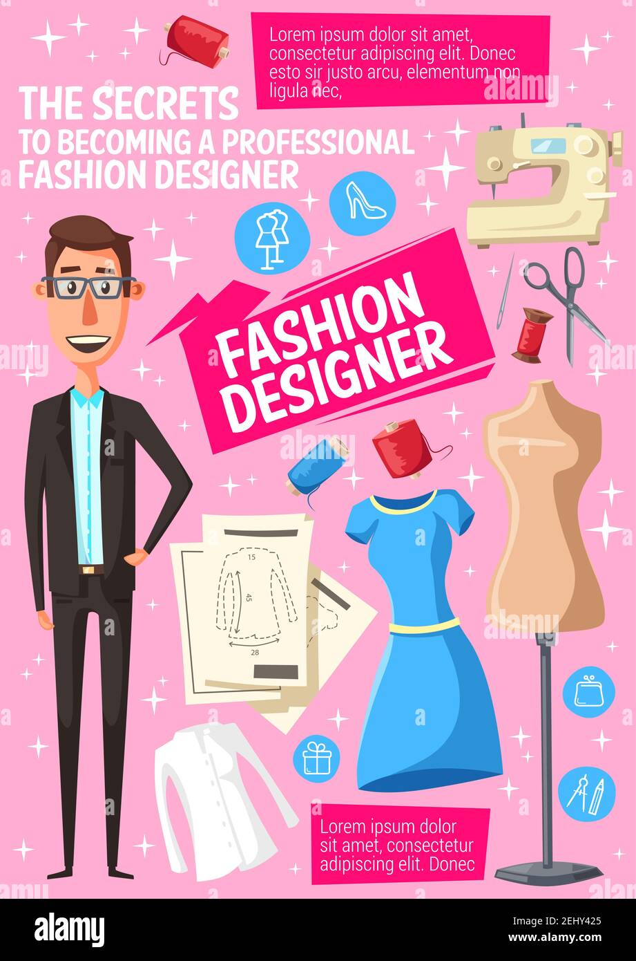 Fashion designer, tailor or dressmaker cartoon man with mannequin ...