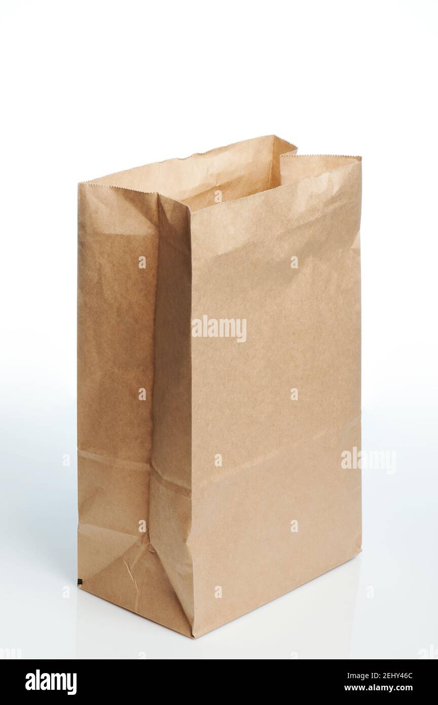 Tall brown open paper bag isolated on white studio background Stock ...