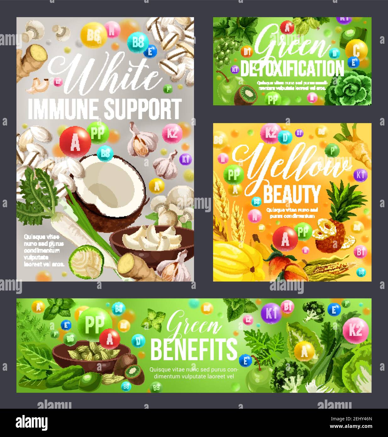 Color diet health benefits of white, green and yellow food. Vitamin ...