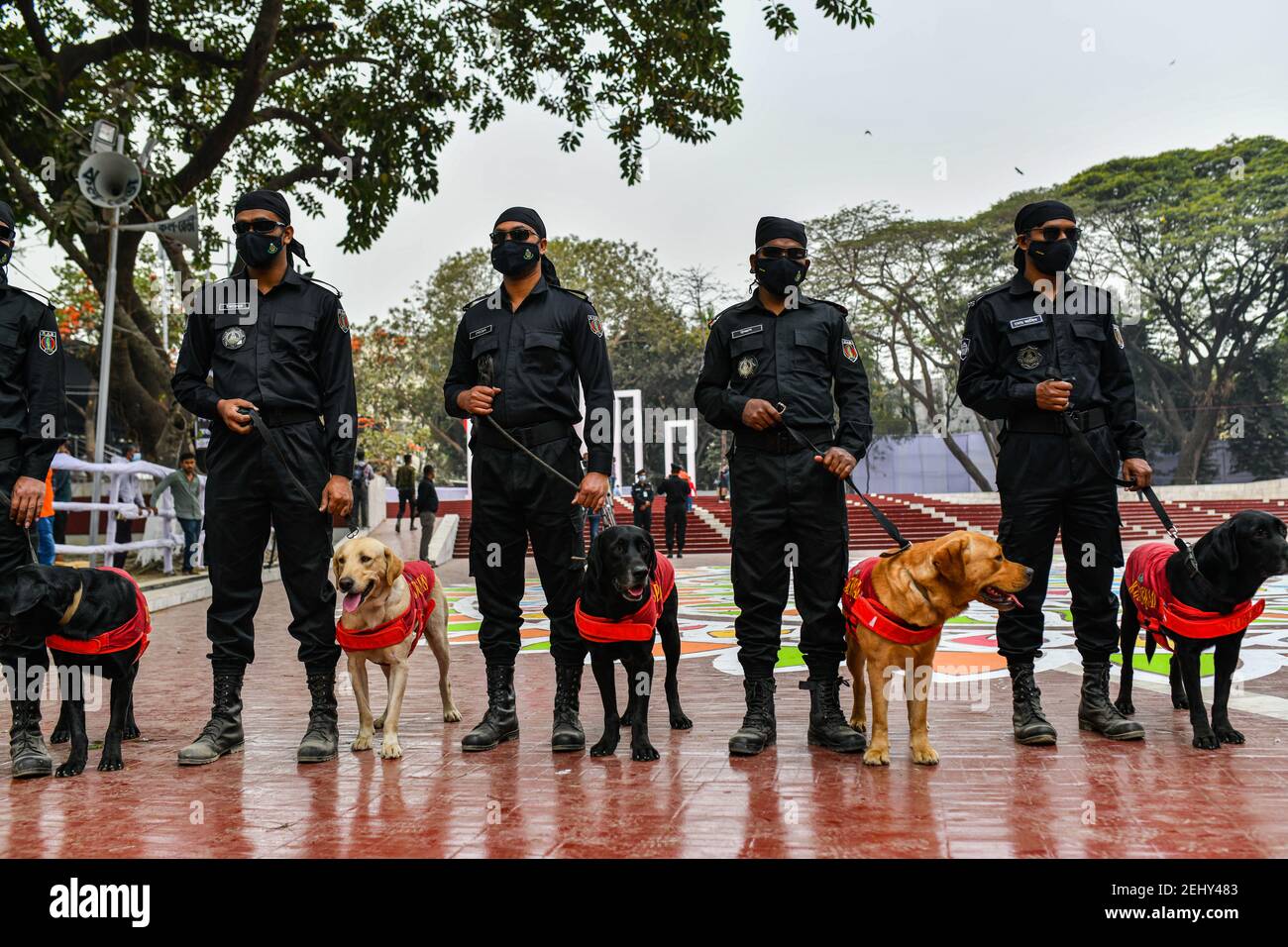 February 20, 2021, Dhaka, Dhaka, Bangladesh: RAB dog squad are standing ...