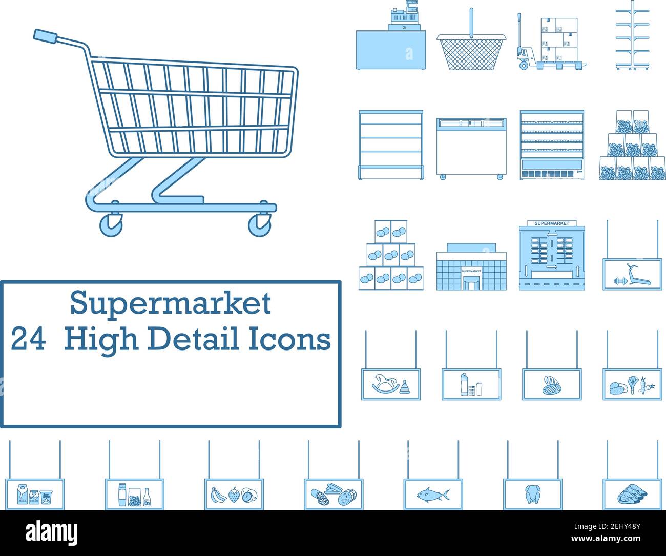 Supermarket Icon Set. Thin Line With Blue Fill Design. Vector ...