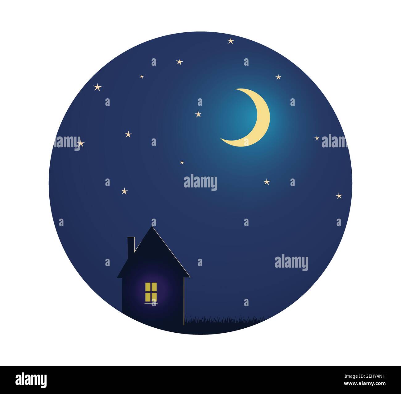 House and night sky with stars and moon House and night sky with stars ...