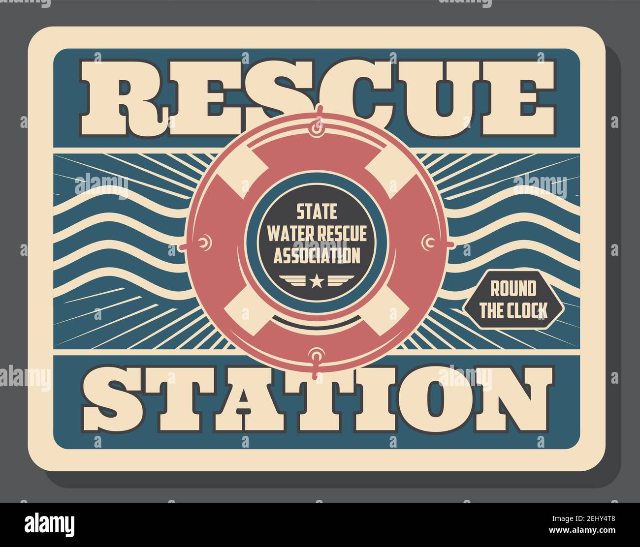 Rescue station, safety on water, inflatable lifebuoy. Vector nautical ...