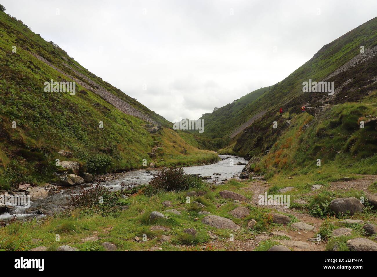 Heddon river flowing through the valley and over rocky ground Stock ...