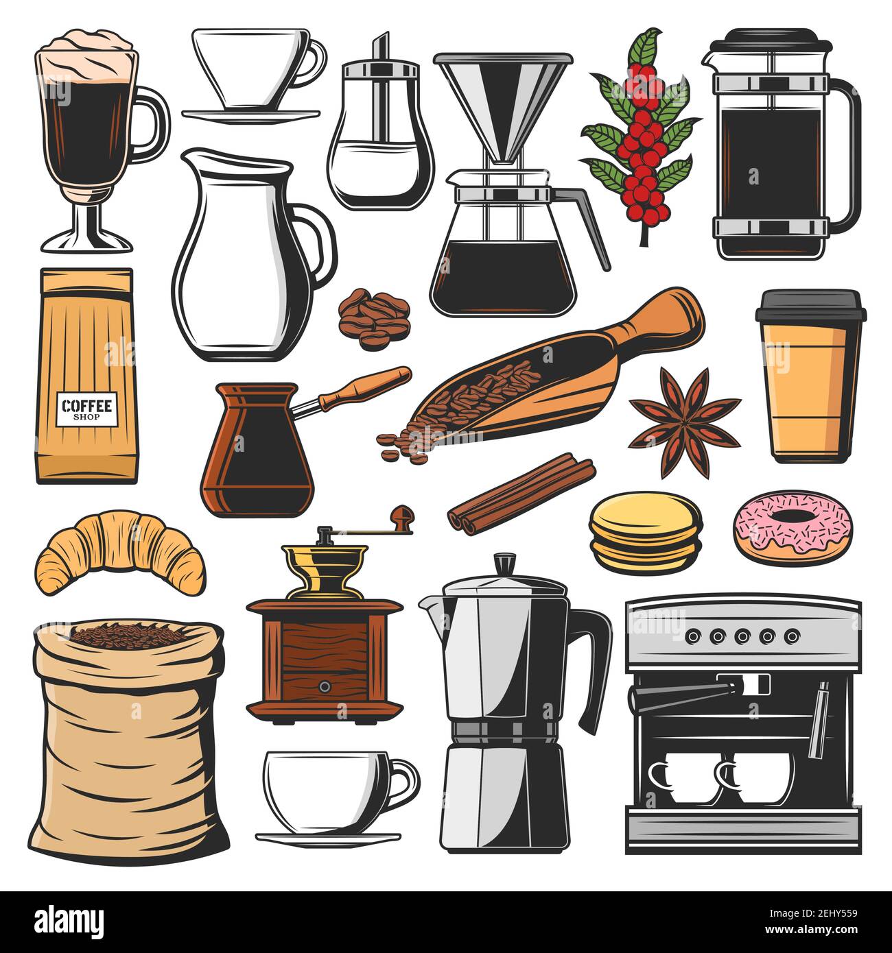 Food in morning icons Cut Out Stock Images & Pictures - Alamy