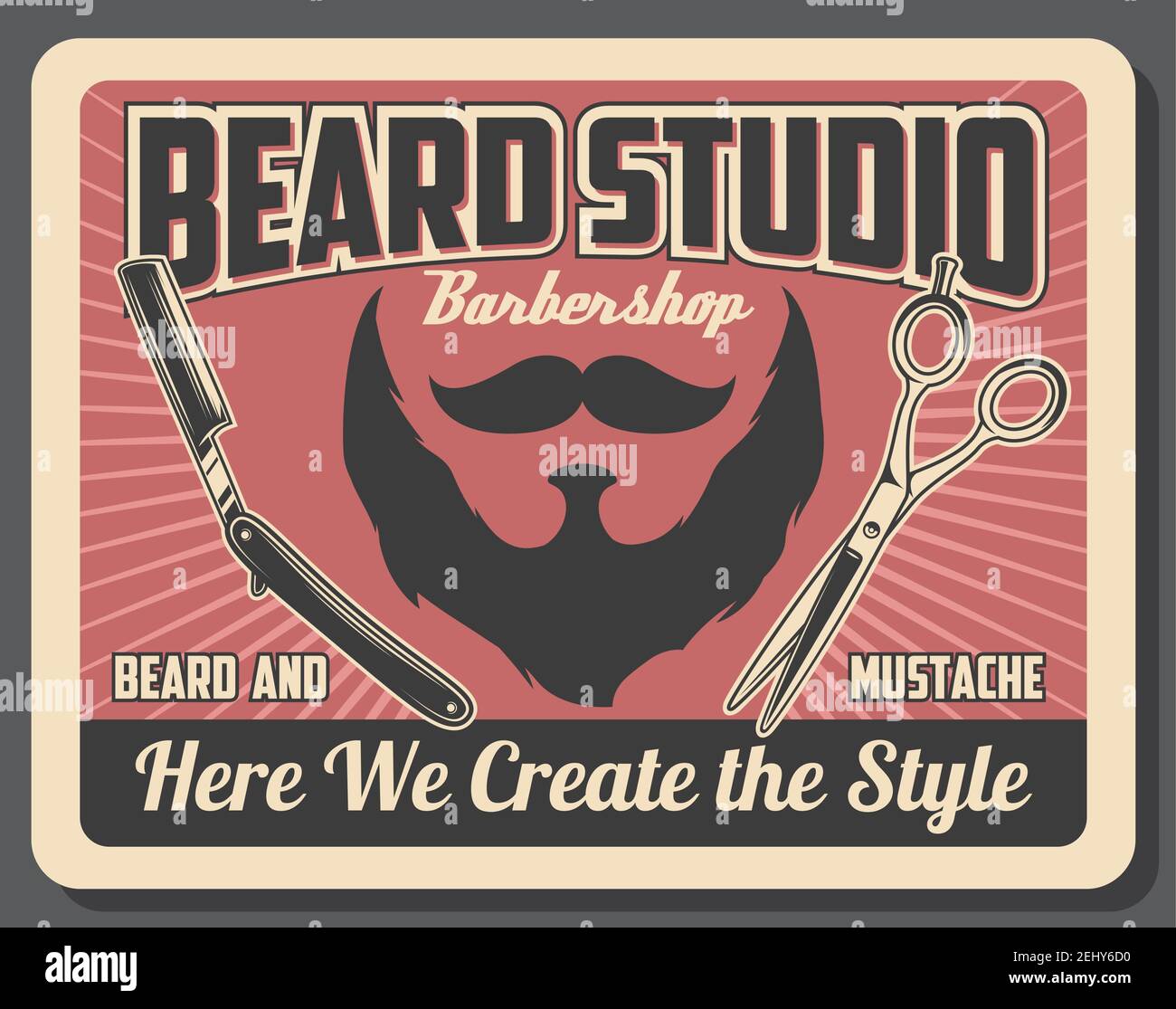 Barbershop poster, beard shave and mustaches cut. Vector haircut studio ...