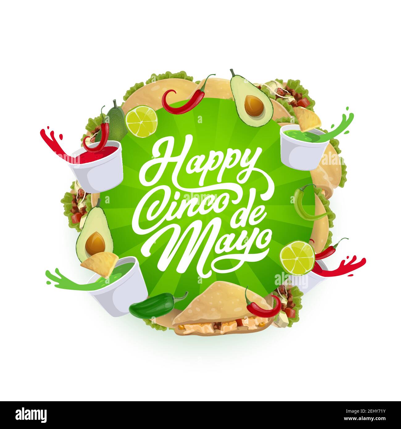 Cinco de Mayo fiesta party Mexican food vector greeting card. Chili ...