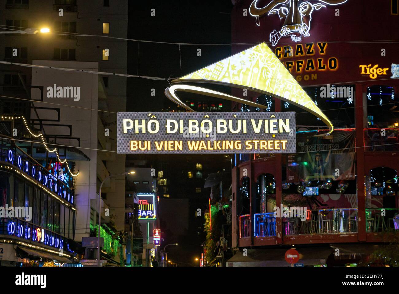 Sign showing the beginning the colourful and busy Walking street or Bui ...