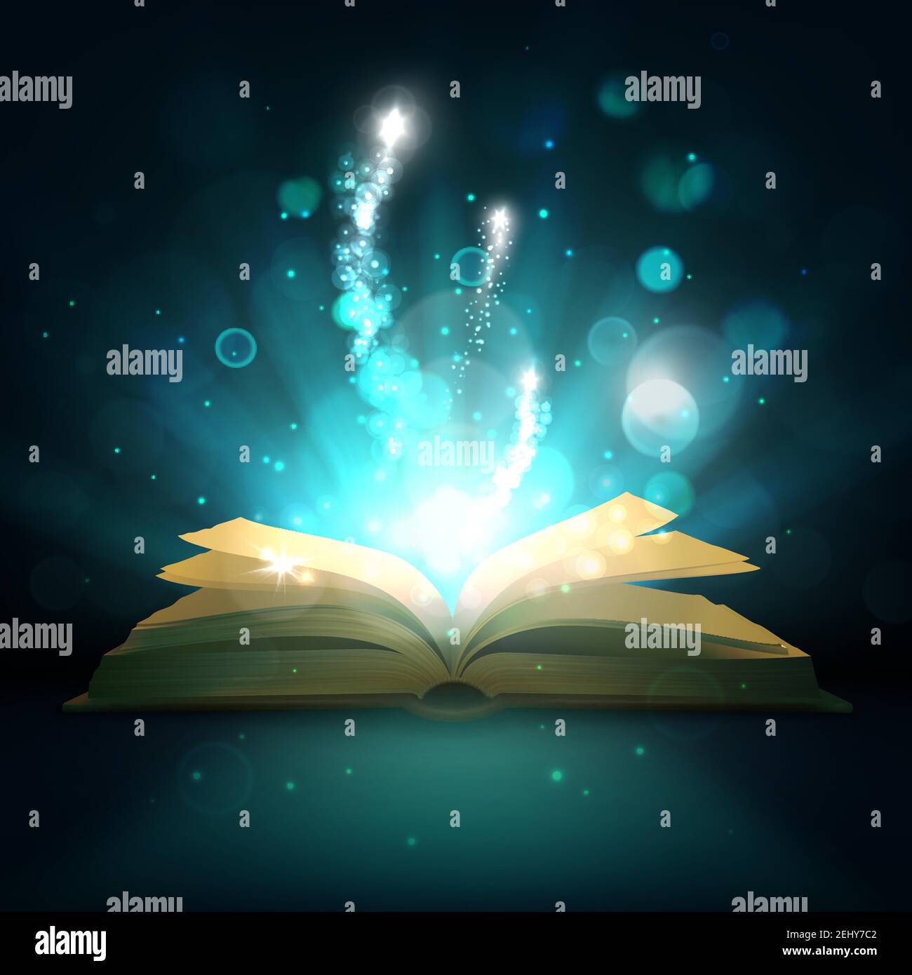 Magic book with light sparkles and shine. Vector fairy tale book with ...
