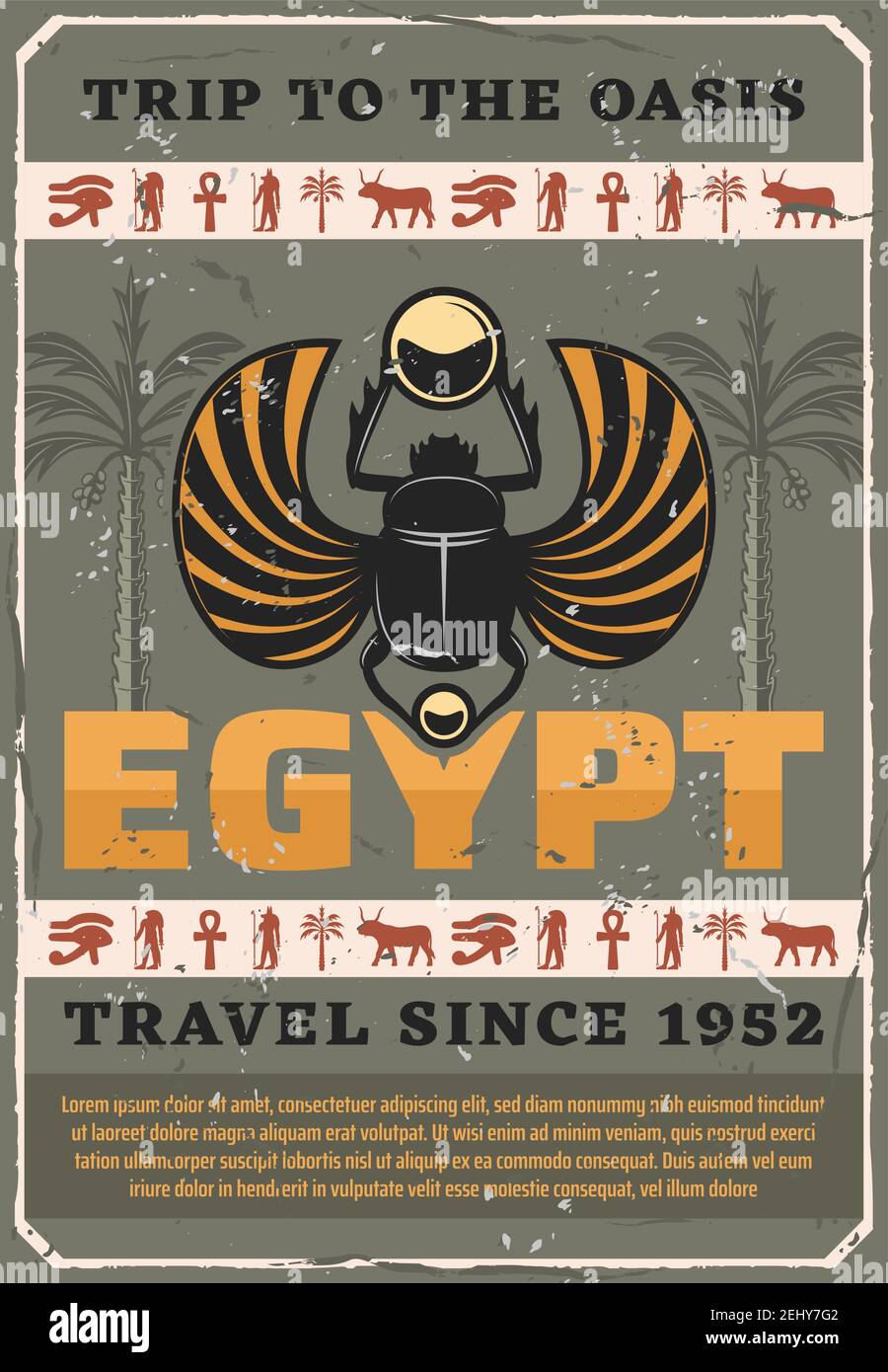 Egyptian scarab vector bug, retro carabaeus sacer. Travel to Egypt ...