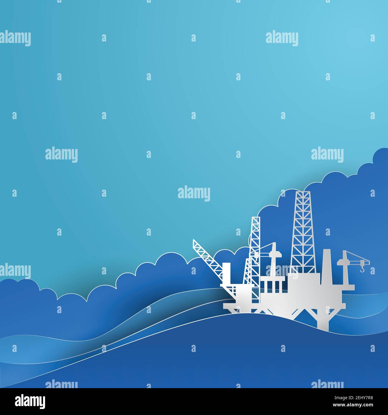 drilling rig for oil production platform in offshore paper art. vector ...