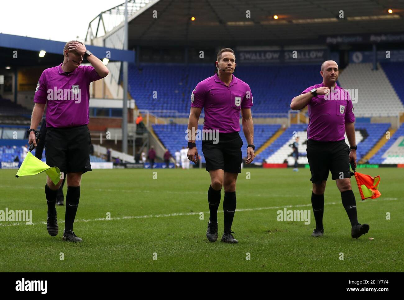 Referee Stephen Martin (centre) after the final whistle during the Sky ...