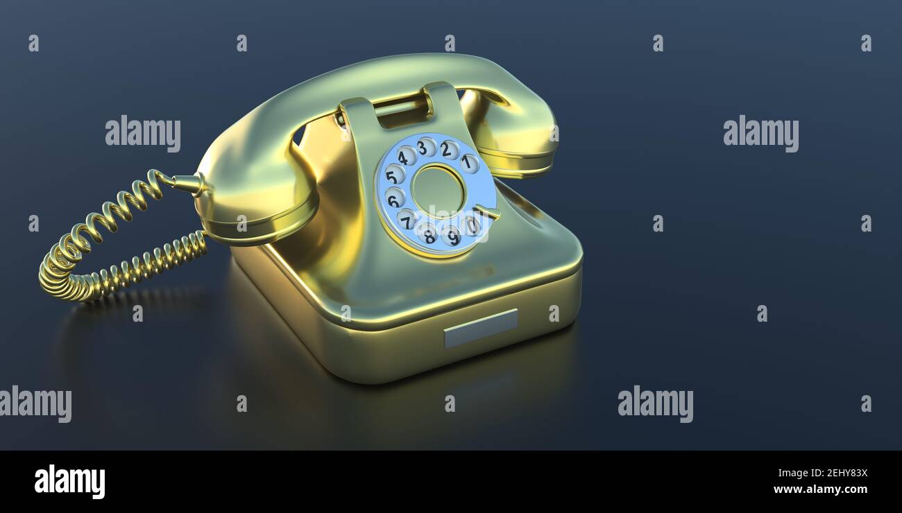 Vintage telephone gold, old retro phone on black background, Golden ...