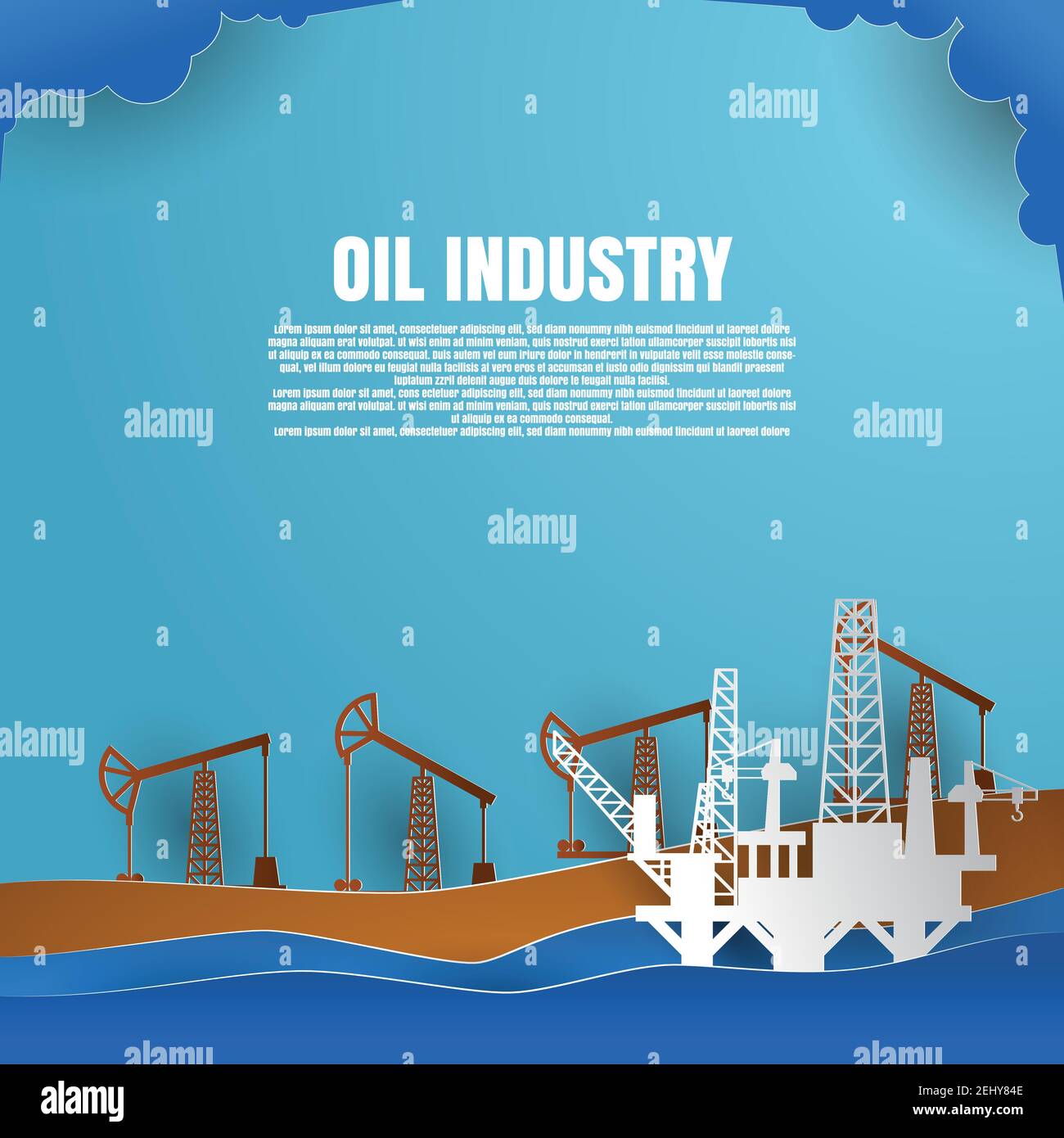 drilling rig for oil production platform in offshore paper art. vector ...
