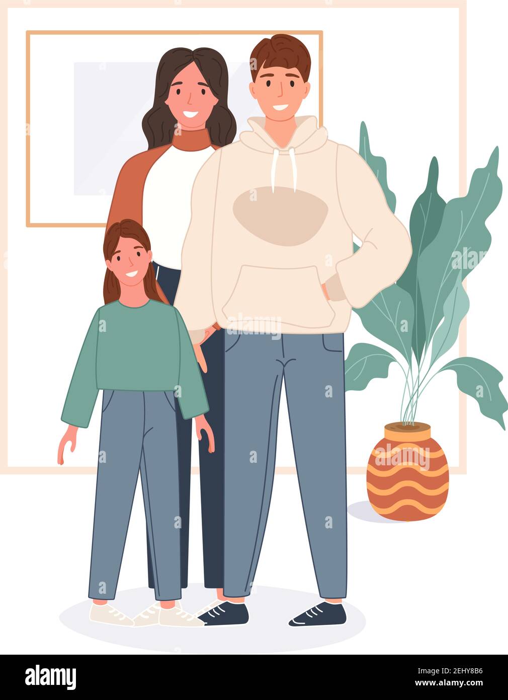 Happy family concept. Father, mother and child stay home and spend time ...