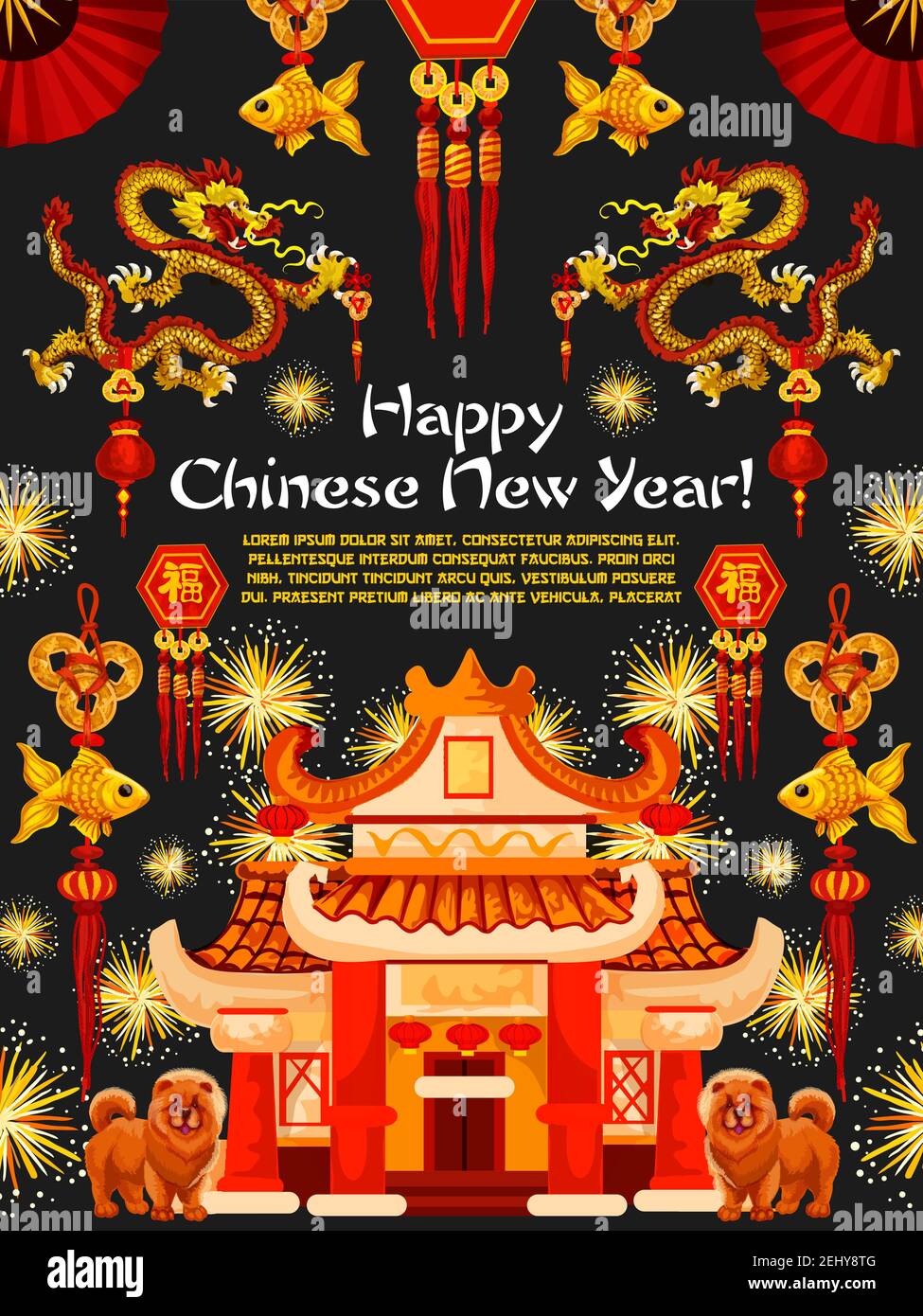 Chinese New Year greeting card design, lunar year holiday celebration ...