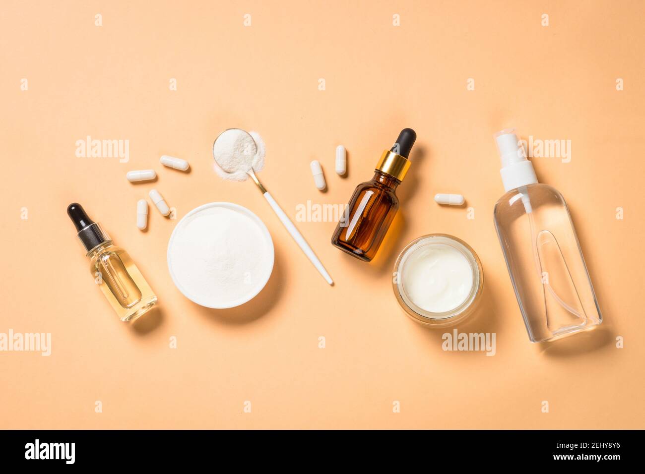 Collagen powder dietary supplement at blue Stock Photo - Alamy