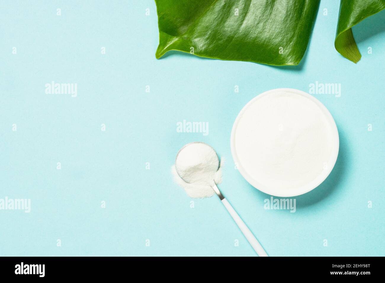 Collagen powder dietary supplement at blue Stock Photo - Alamy