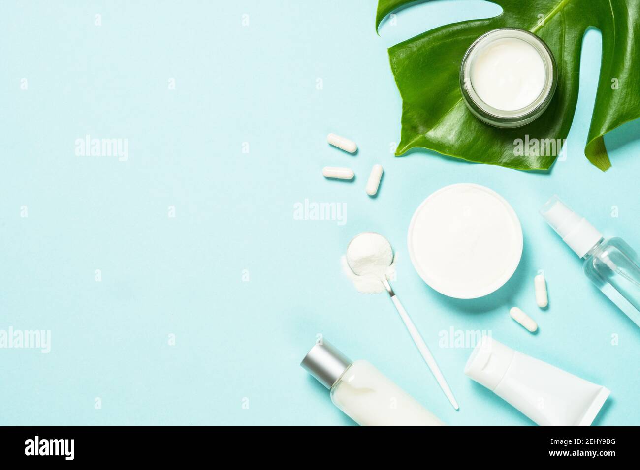 Collagen powder dietary supplement at blue Stock Photo - Alamy