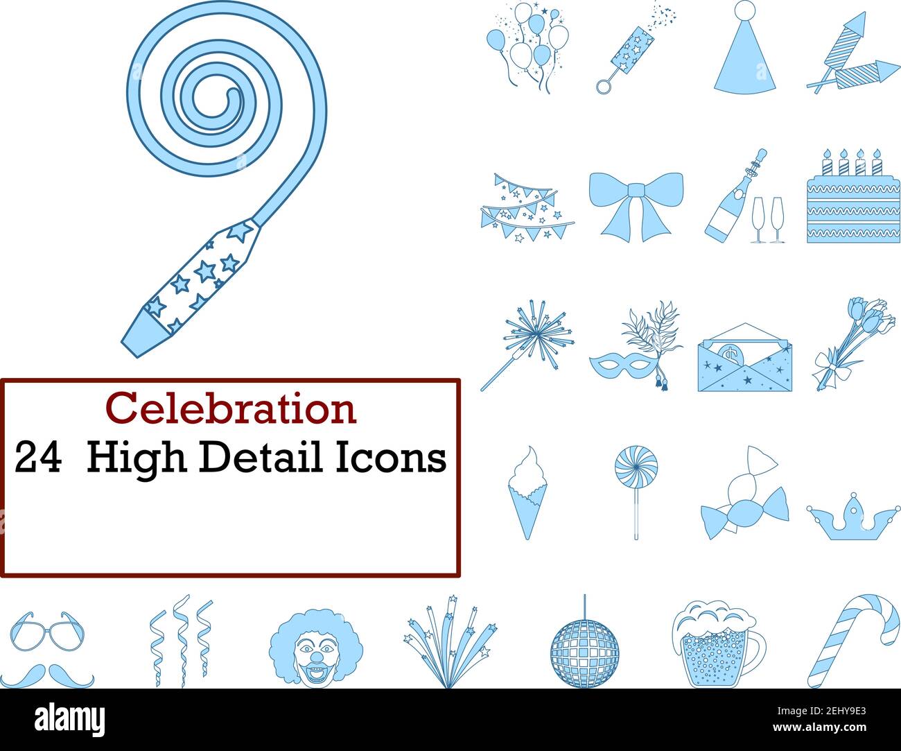 Celebration Icon Set. Thin Line With Blue Fill Design. Vector ...