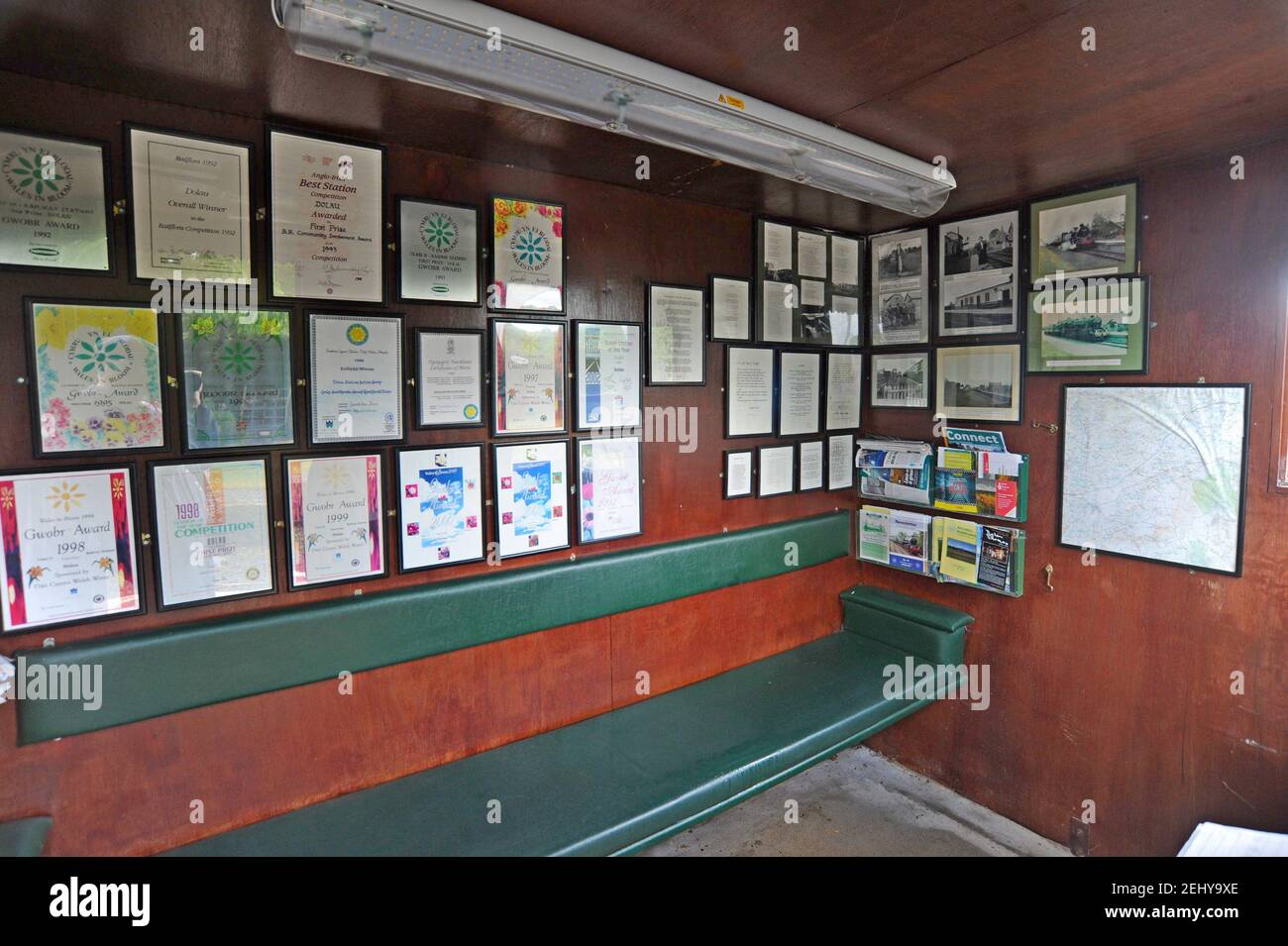 Awards on display in the waiting room at Dolau station, winner of ...