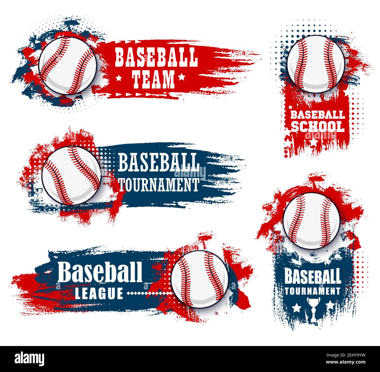 Baseball sport banners with halftone blue and red background. Vector ...