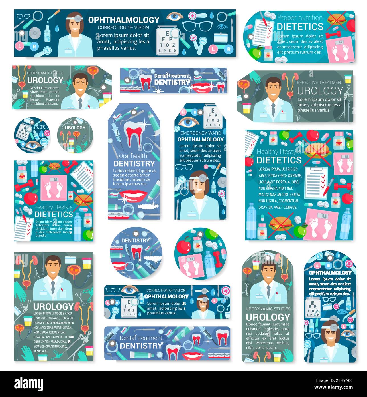 Healthcare and medicine posters with medical doctors and clinic ...