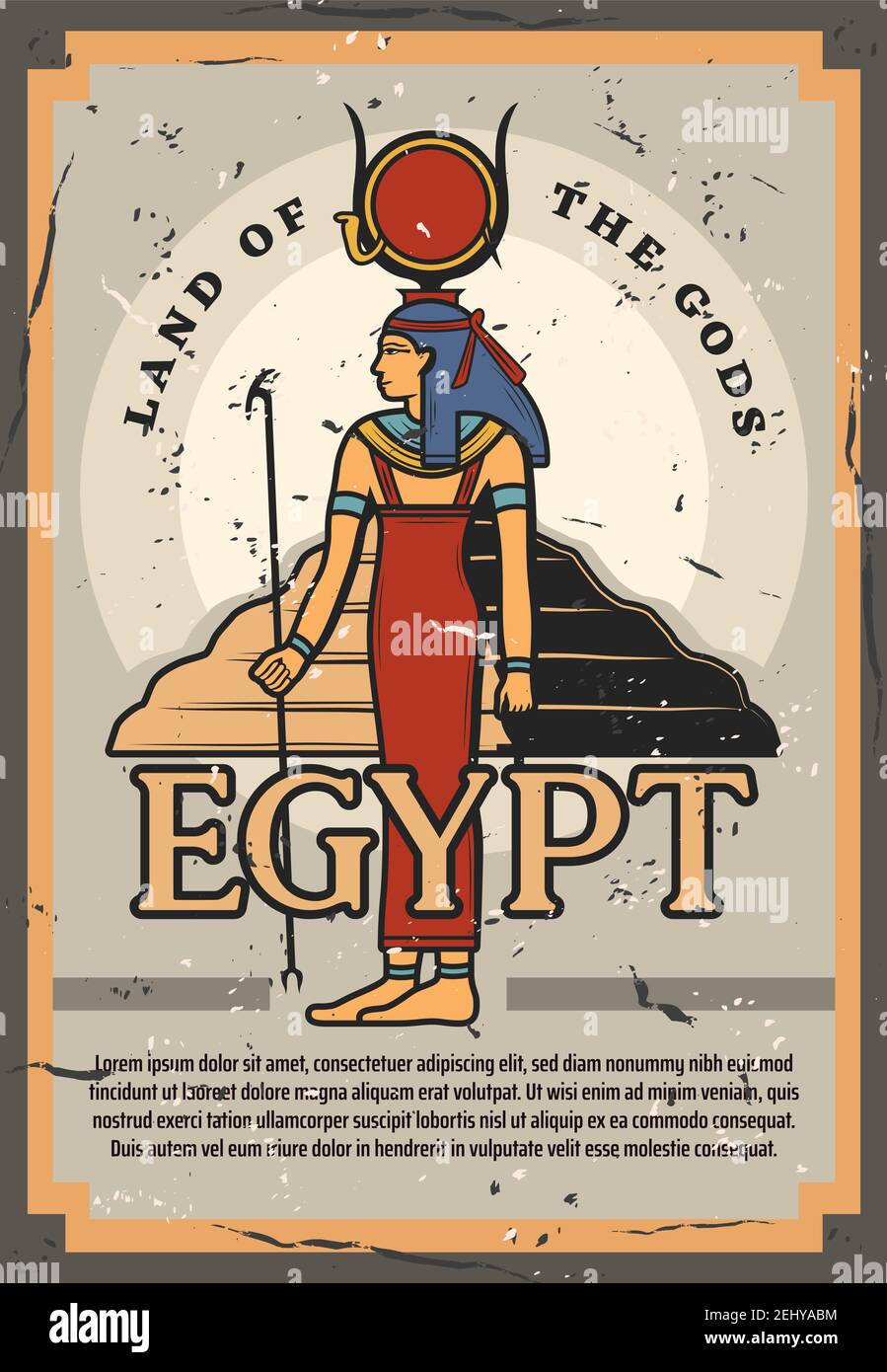 Egypt tourist trips or culture and history museum vintage grunge poster ...