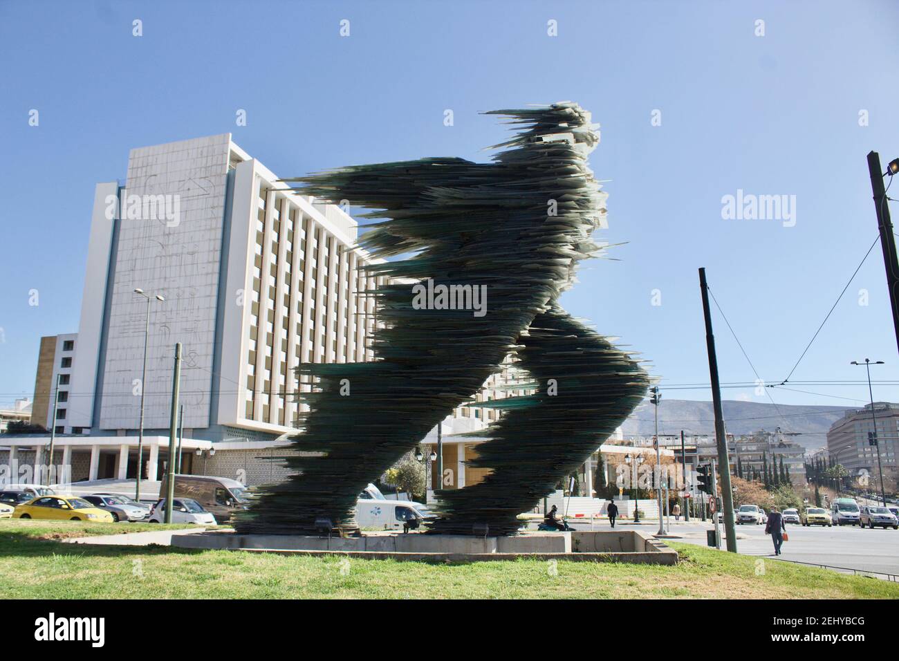 Athens, Greece - February 9 2021: Statue of a Running Man in Athens ...