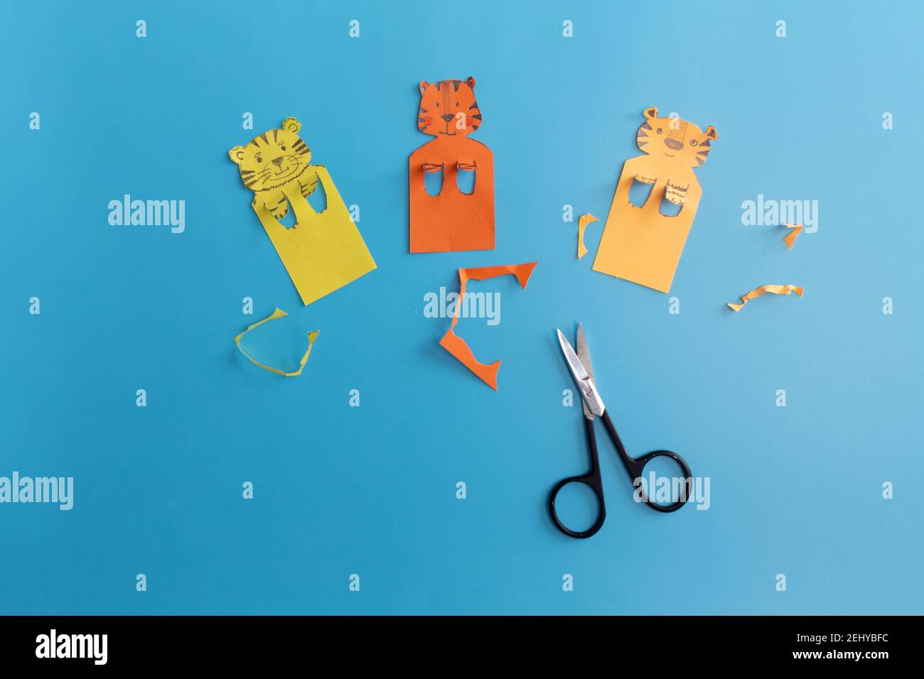 set of handmade bookmarks with tiger or cat on blue background ...