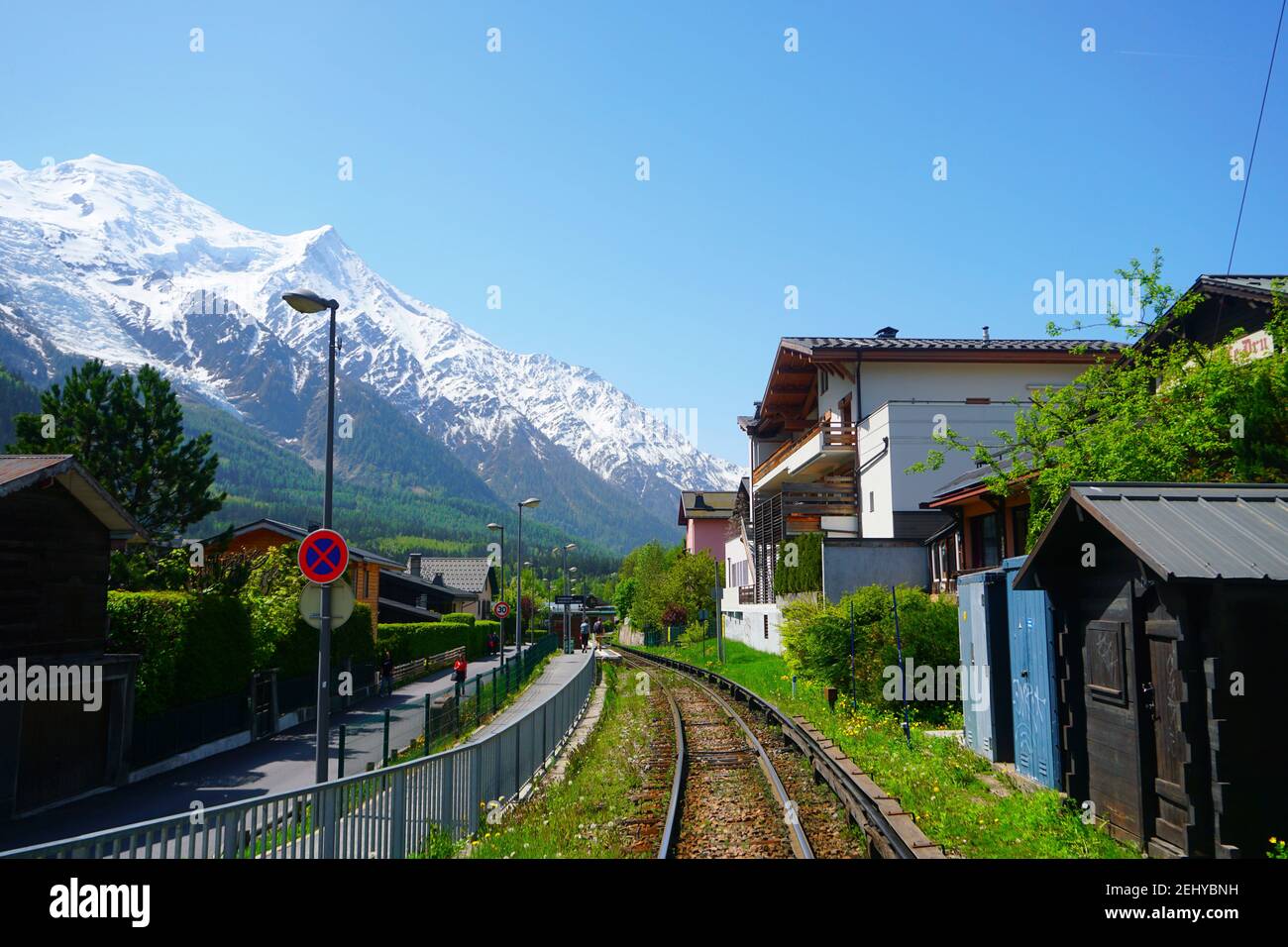 Chamonix France with Mont Blanc Mountain Railway Line Station Stock ...