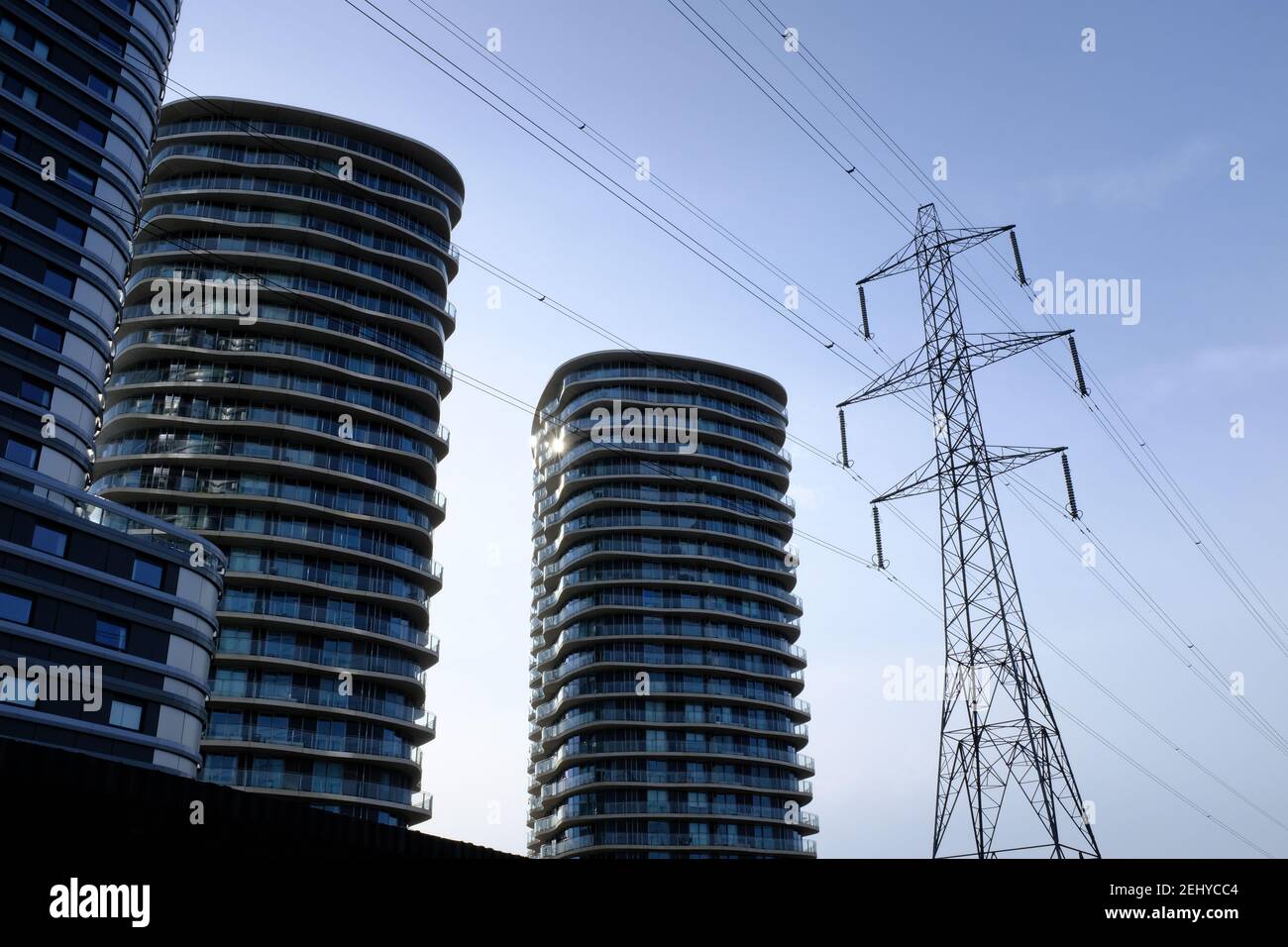 SILVERTOWN, LONDON - 20TH FEBRUARY 2021: Hoola Tower East and Gateway ...