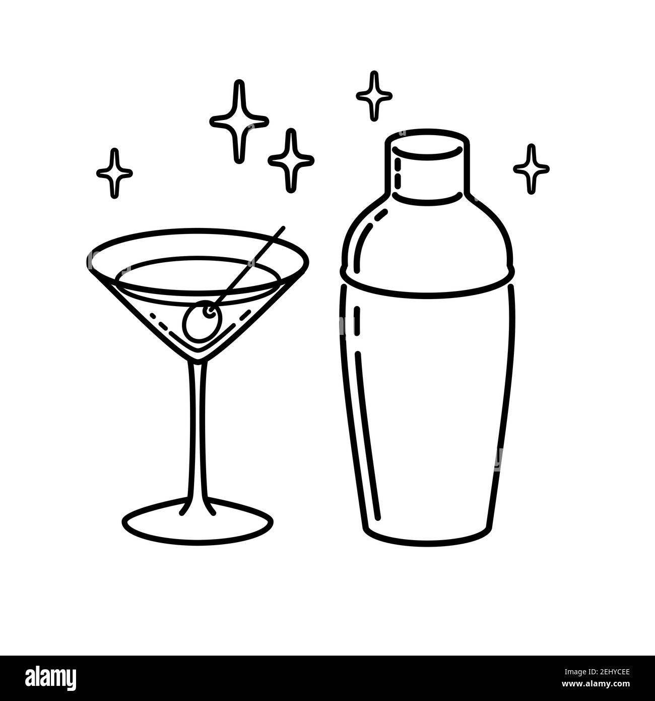 Martini Glass With Olive Shaker outline Stock Vector Image & Art - Alamy