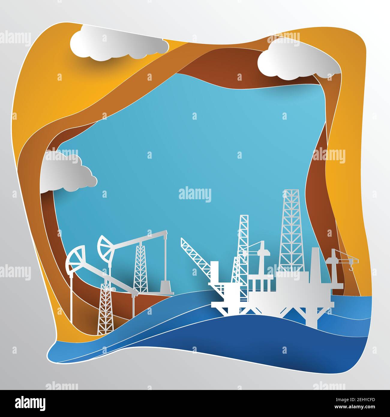 drilling rig for oil production platform in offshore paper art. vector ...