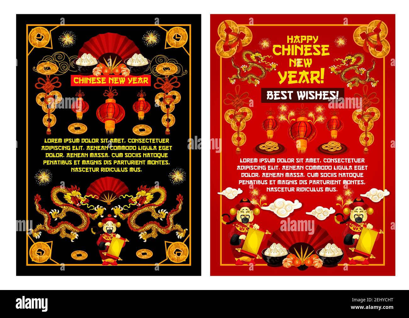 Chinese New Year greeting card with oriental dragon and god of ...