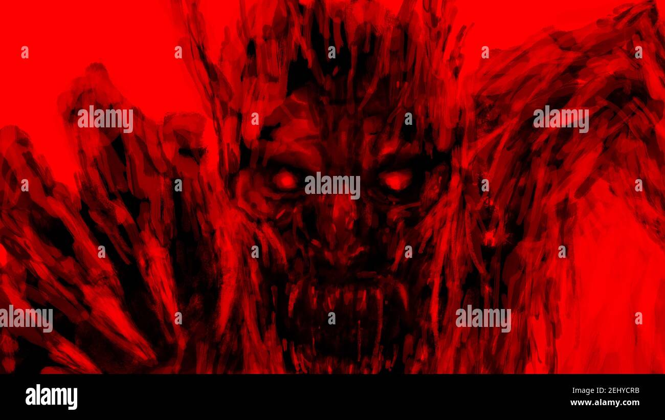 Scary vampire attacks. Black and red illustration in dark fantasy genre ...