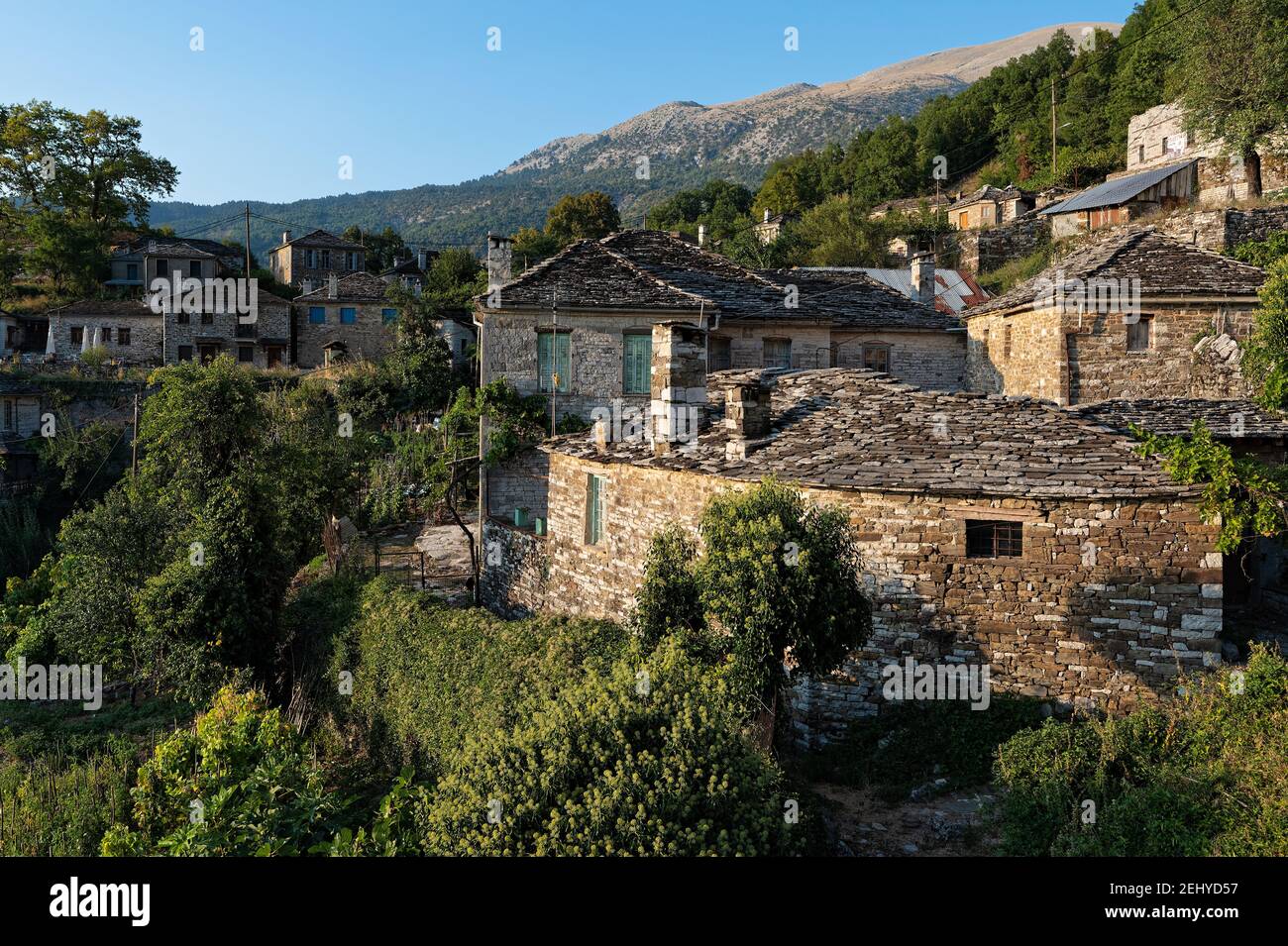 Stone houses of traditional architecture in Mikro Papigo in Epirus ...