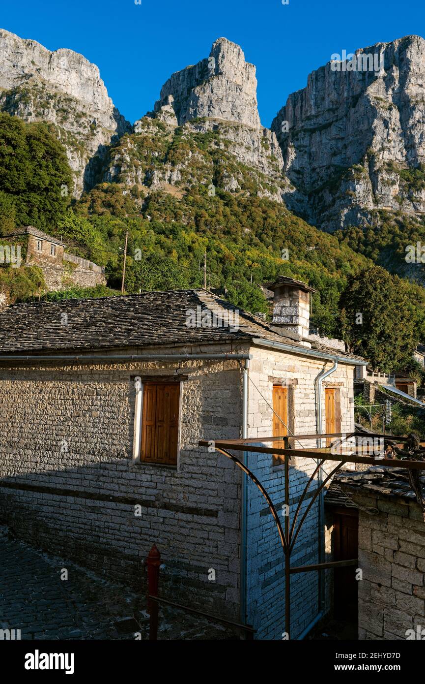 Stone houses of traditional architecture in the village of Mikro Papigo ...